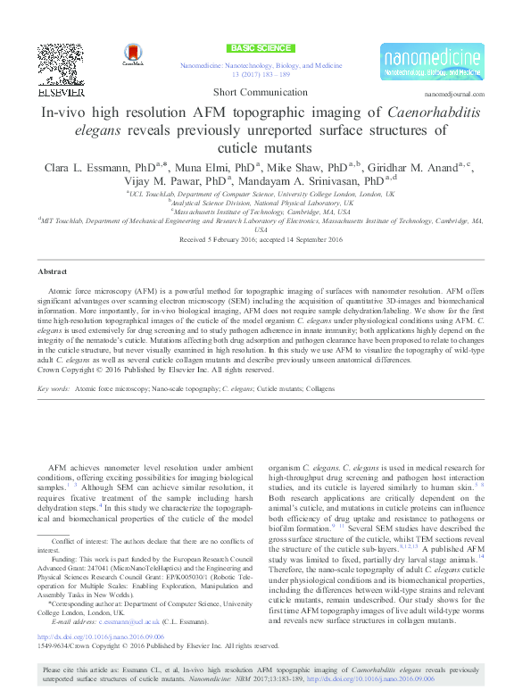 (PDF) In-vivo high resolution AFM topographic imaging of Caenorhabditis ...