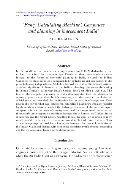 (PDF) 'Fancy Calculating Machine': Computers and Planning in ...
