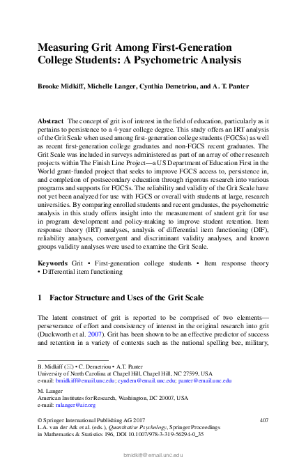 (PDF) Measuring Grit Among First-Generation College Students: A ...