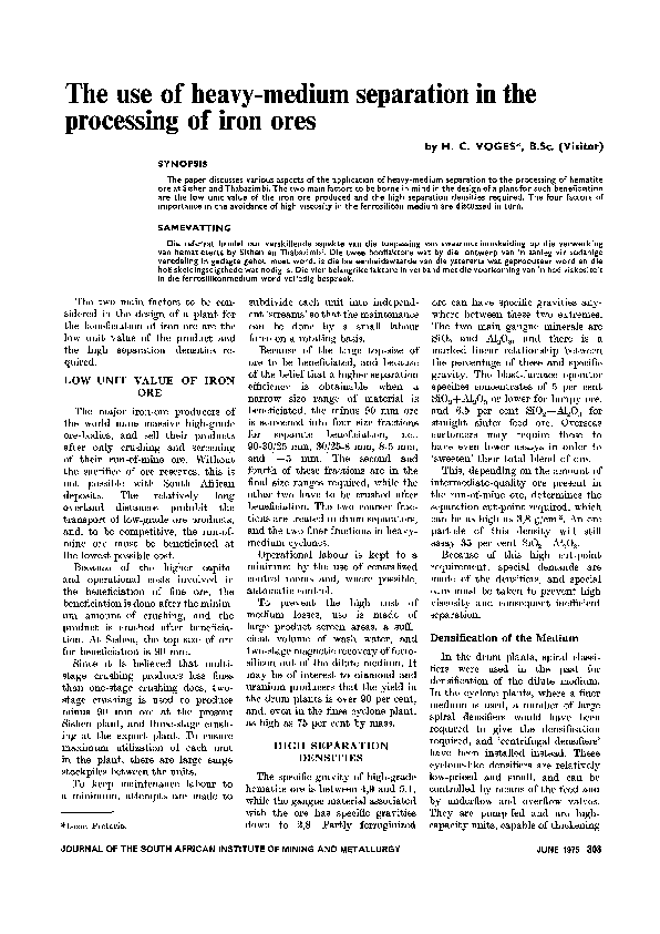 (PDF) The use of heavy-medium separation in the processing of iron ores
