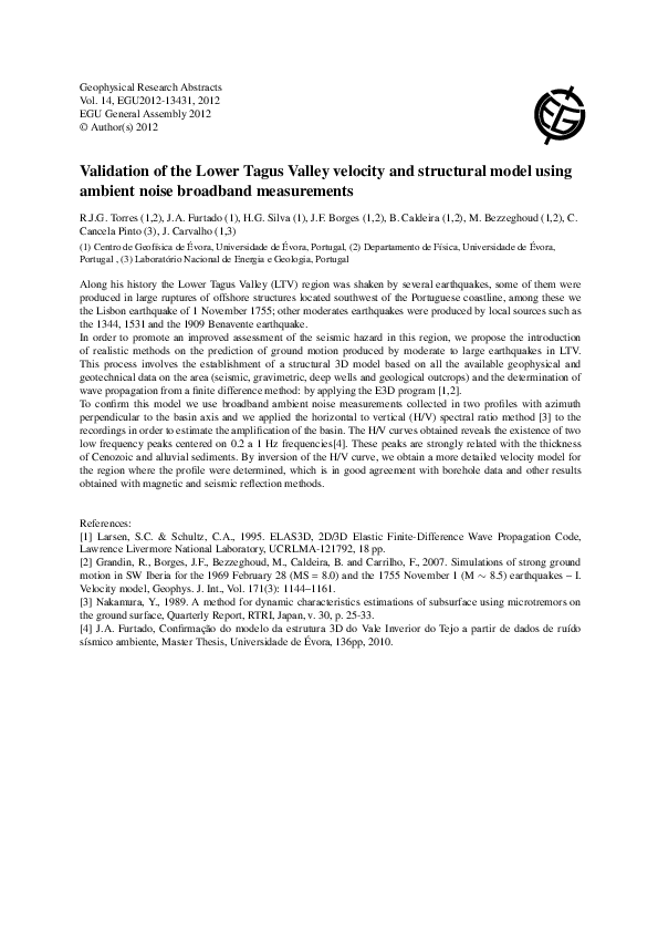 (PDF) Validation of the Lower Tagus Valley velocity and structural ...