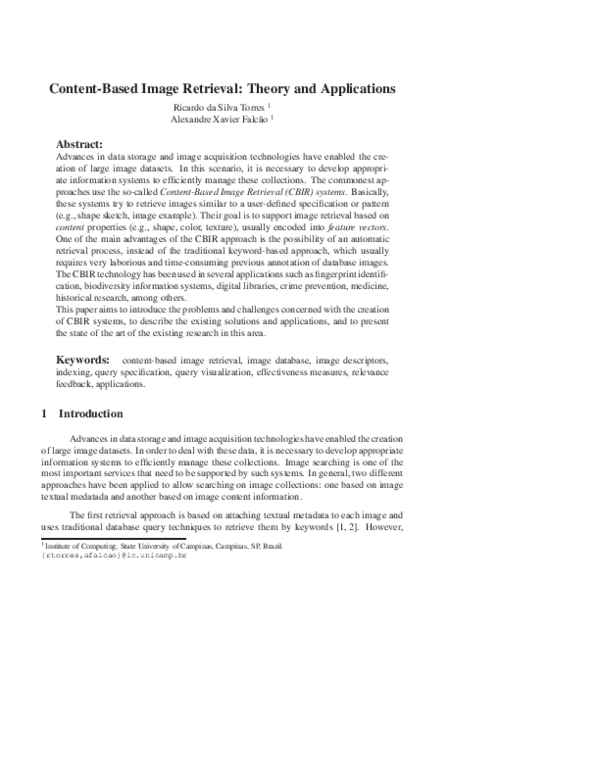 (PDF) Content-based image retrieval: Theory and applications