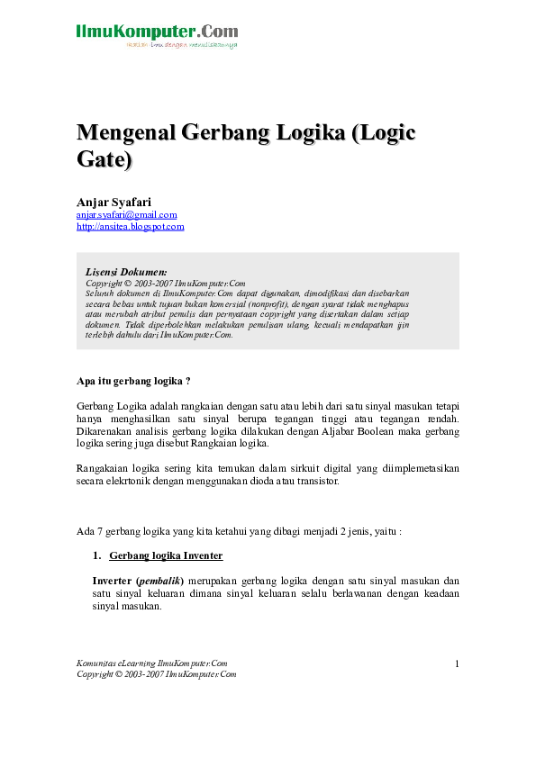 (PDF) Mengenal Gerbang Logika (Logic Mengenal Gerbang Logika (Logic Gate) Gate) Apa itu gerbang ...