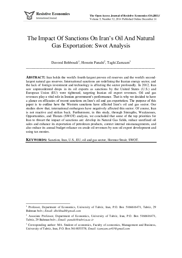 (PDF) The Impact Of Sanctions On Iran’s Oil And Natural Gas Exportation ...