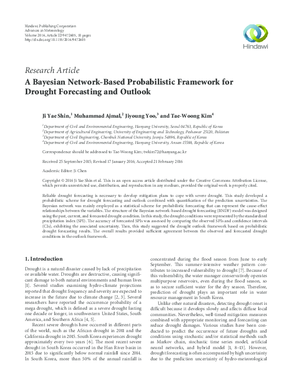 (PDF) A Bayesian Network-Based Probabilistic Framework for Drought Forecasting and Outlook