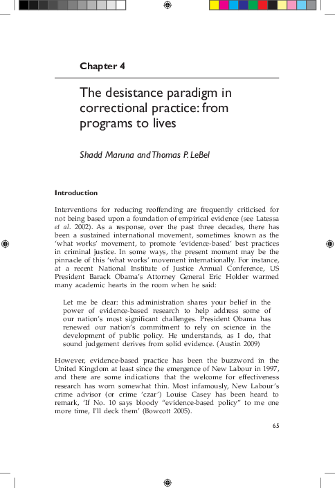 (PDF) The desistance paradigm in correctional practice: from programs ...