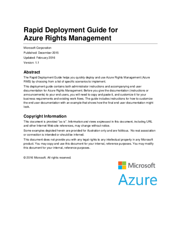 (PDF) Rapid Deployment Guide for Azure Rights Management