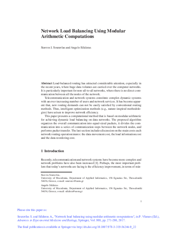 (PDF) Network load balancing using modular arithmetic computations
