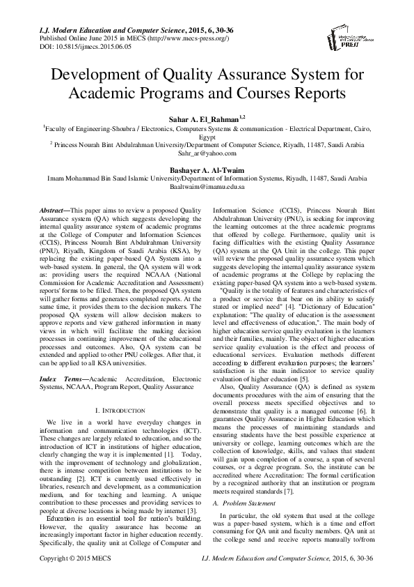 (PDF) Development of Quality Assurance System for Academic Programs and ...