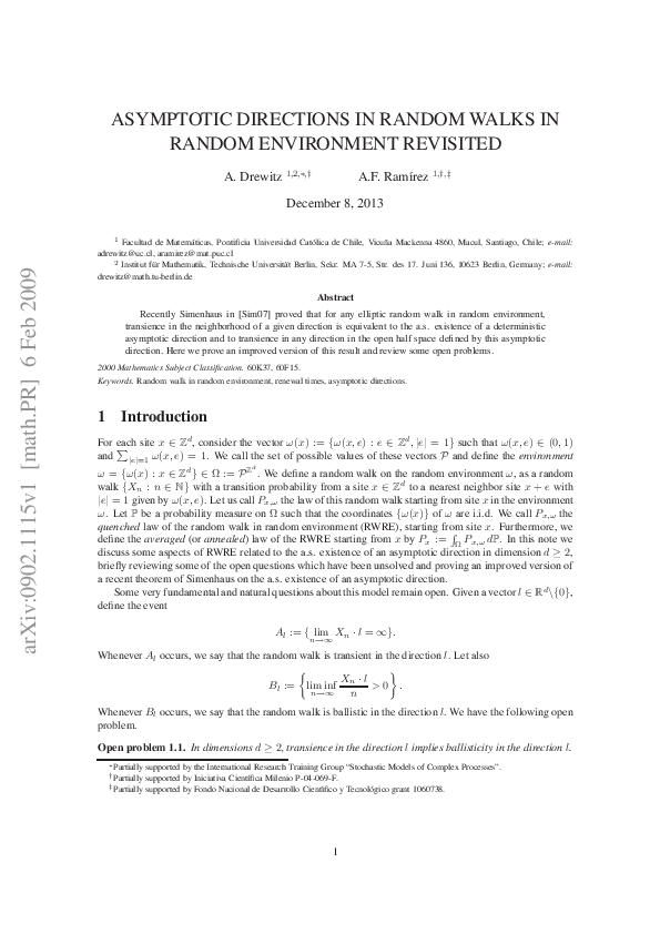 Pdf Asymptotic Direction In Random Walks In Random Environment Revisited