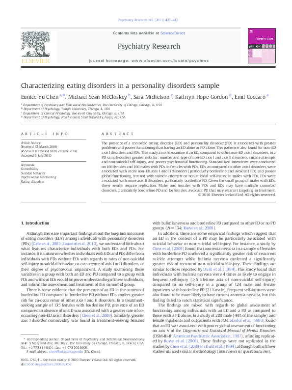 (PDF) Characterizing eating disorders in a personality disorders sample