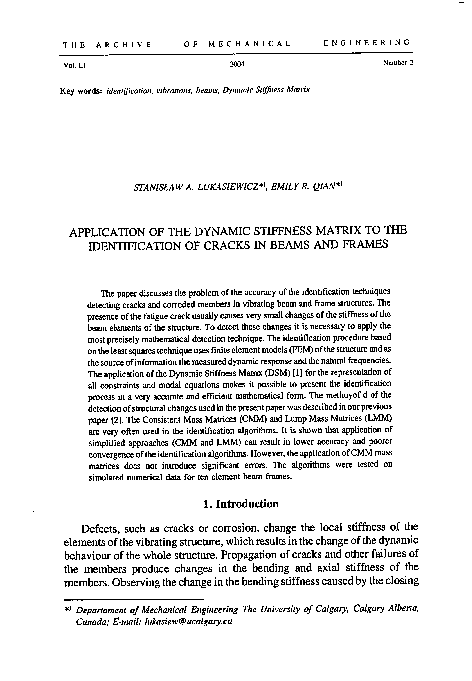 (PDF) Application of the Dynamic Stiffness Matrix