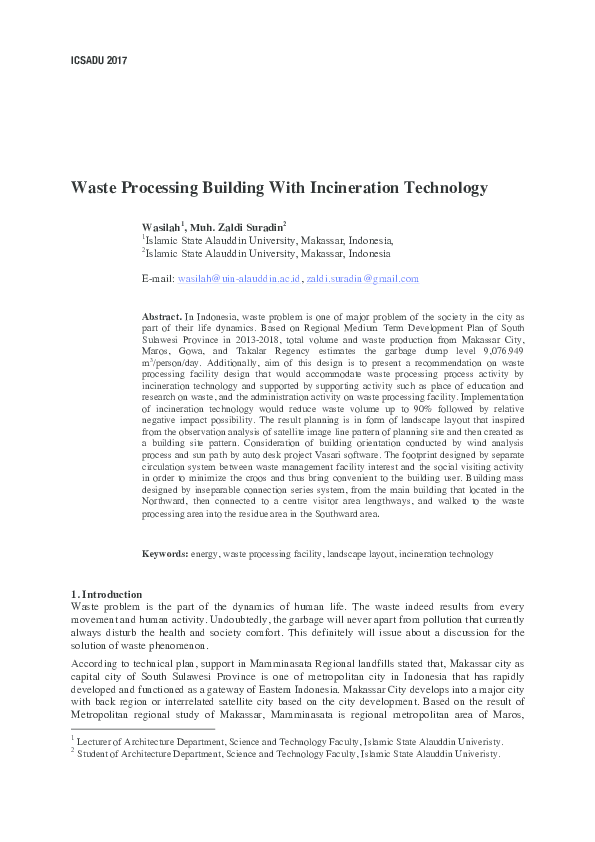 (PDF) Waste Processing Building With Incineration Technology
