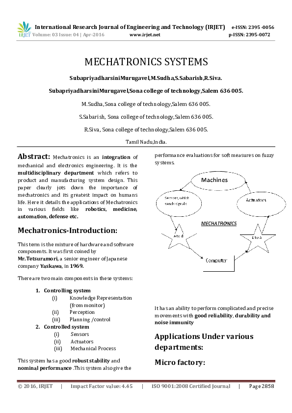 (PDF) MECHATRONICS SYSTEMS