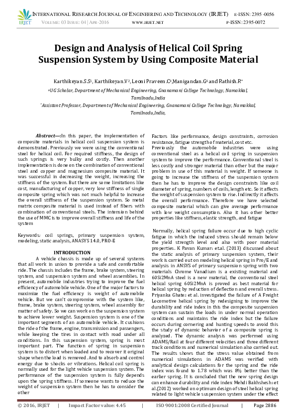 (PDF) Design and Analysis of Helical Coil Spring Suspension System by ...
