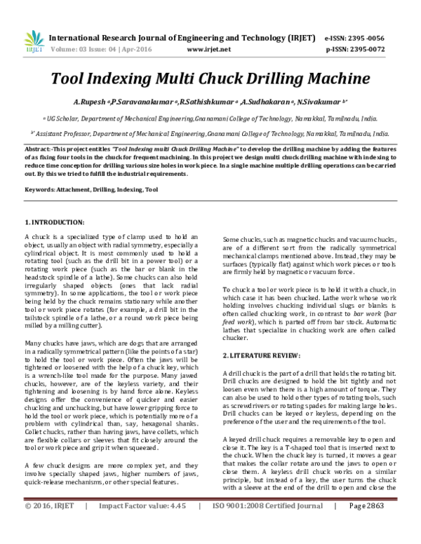 (PDF) Tool Indexing Multi Chuck Drilling Machine