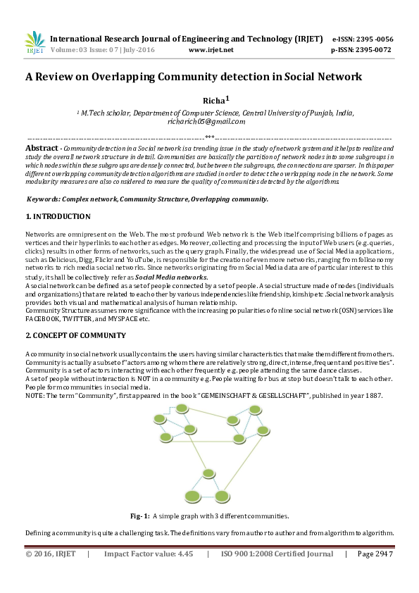 Pdf A Review On Overlapping Community Detection In Social Network