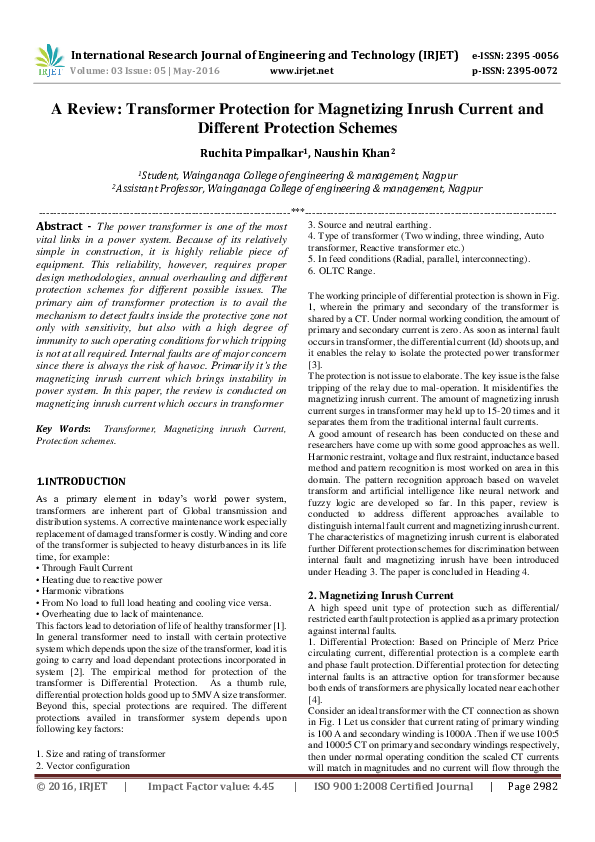 (PDF) A Review: Transformer Protection for Magnetizing Inrush Current ...