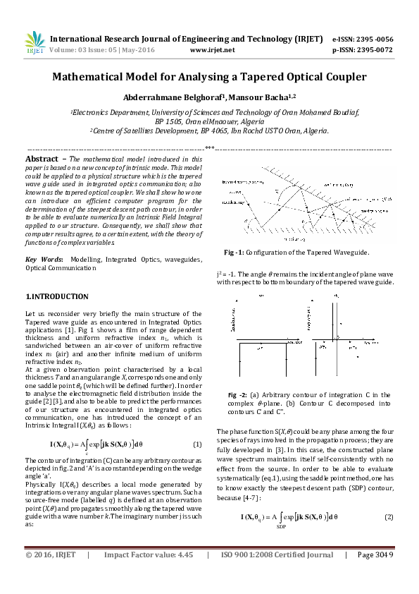 (PDF) Mathematical Model for Analysing a Tapered Optical Coupler