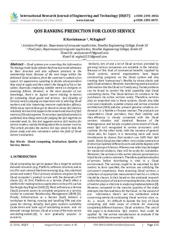 (PDF) QOS RANKING PREDICTION FOR CLOUD SERVICE