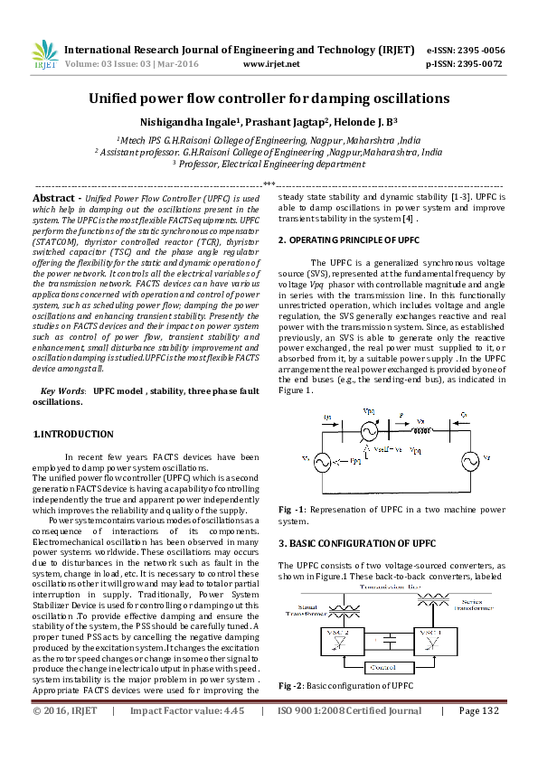 (PDF) Unified power flow controller for damping oscillations
