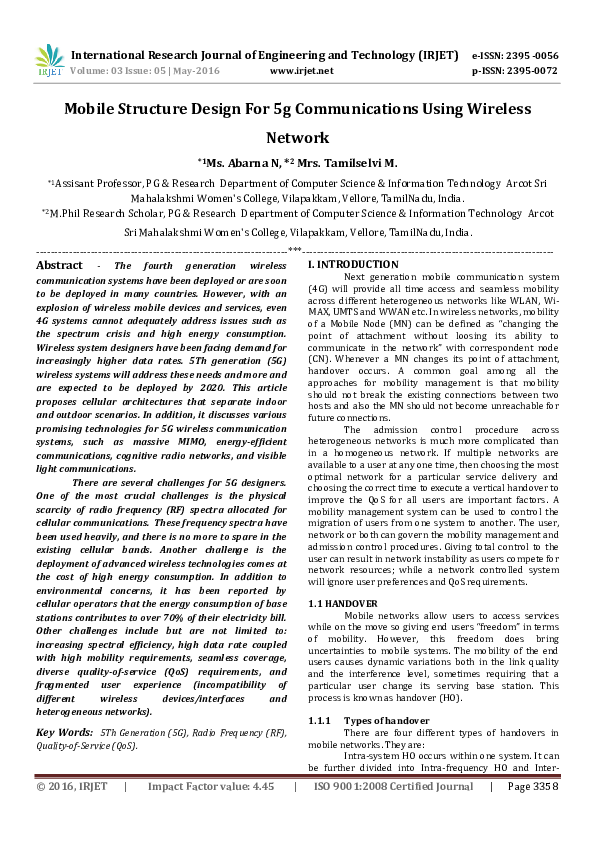 (PDF) Mobile Structure Design For 5g Communications Using Wireless Network