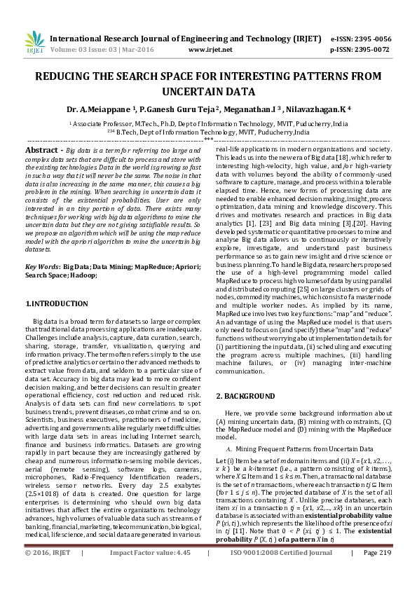 (PDF) Reducing the Search Space for Big Data Mining for Interesting Patterns from Uncertain Data ...