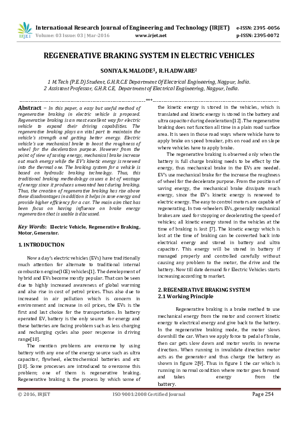 (PDF) REGENERATIVE BRAKING SYSTEM IN ELECTRIC VEHICLES