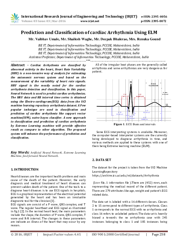 Pdf Prediction And Classification Of Cardiac Arrhythmia Using Elm