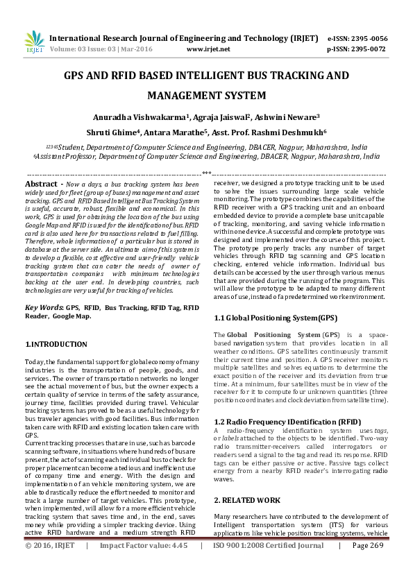 (PDF) GPS AND RFID BASED INTELLIGENT BUS TRACKING AND MANAGEMENT SYSTEM