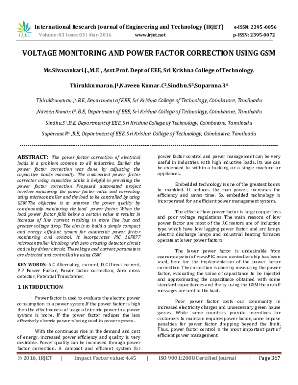 (PDF) VOLTAGE MONITORING AND POWER FACTOR CORRECTION USING GSM