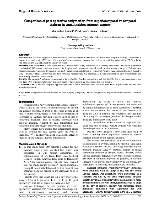(PDF) A comparative study of post-operative astigmatism in superior ...