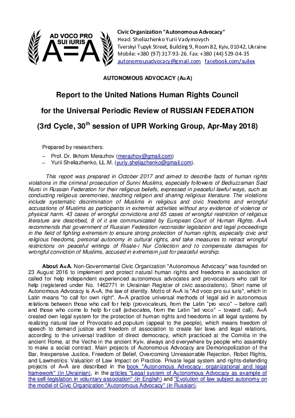 (PDF) Russian Federation: Human Rights Violations under Anti-Extremist ...