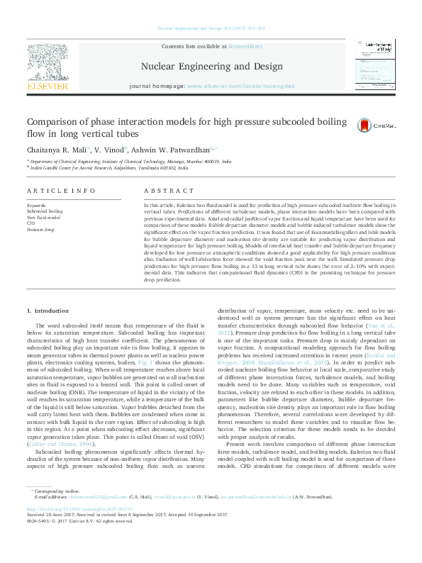 (PDF) Comparison of phase interaction models for high pressure subcooled boiling flow in long ...
