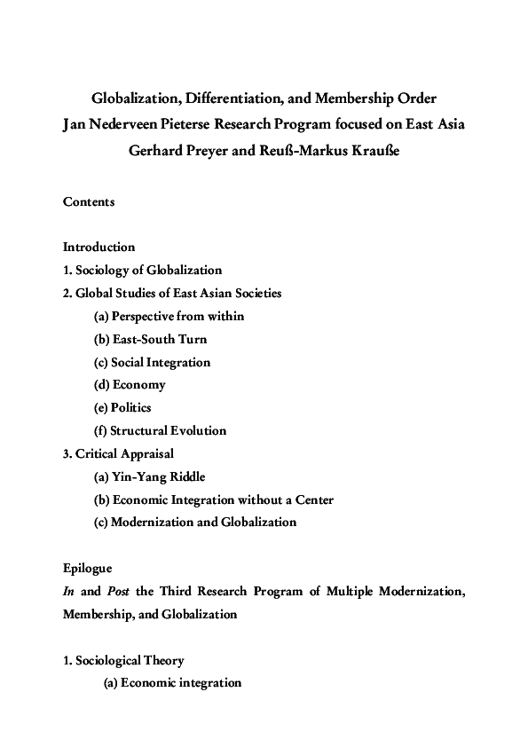 (PDF) Gerhard Preyer, Reuß-Markus Krauße, Globalization ...