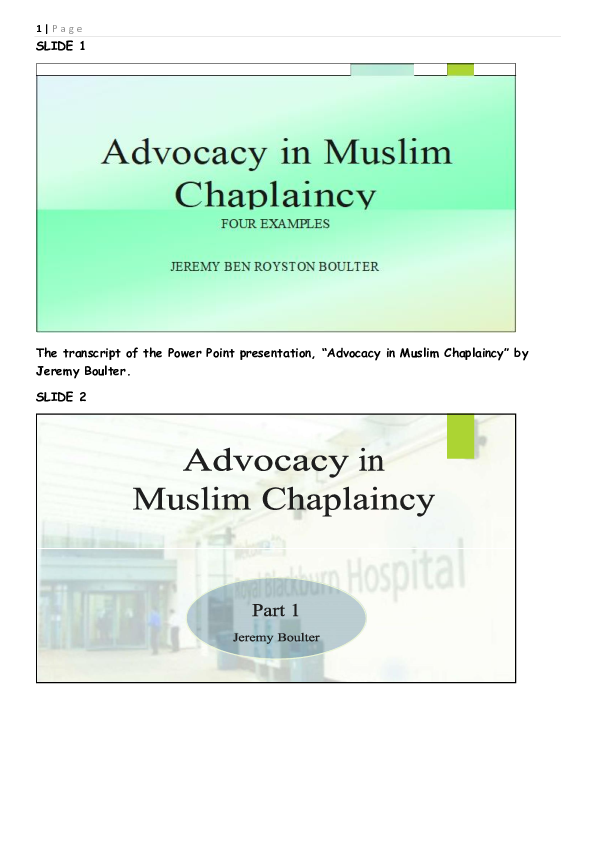 (PDF) The transcript of the Power Point presentation, " Advocacy in ...