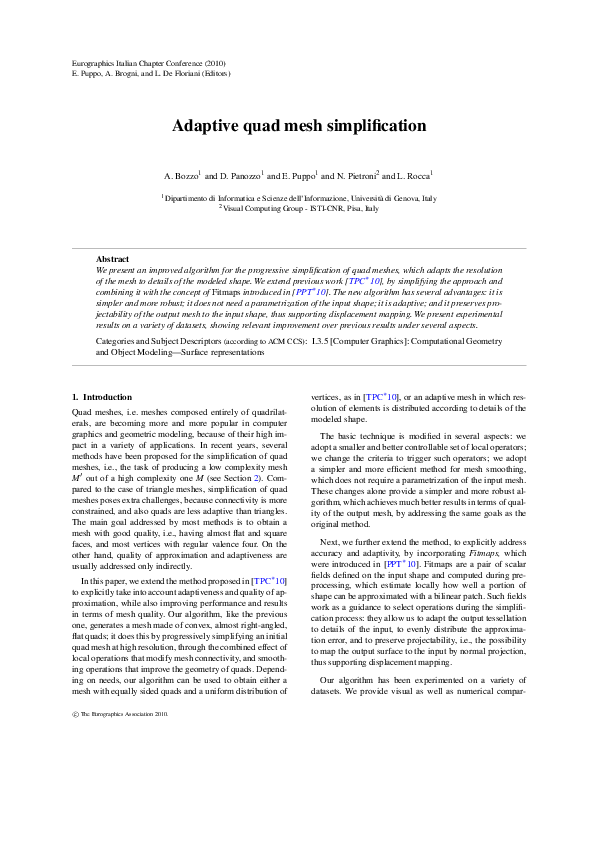 (PDF) Adaptive quad mesh simplification