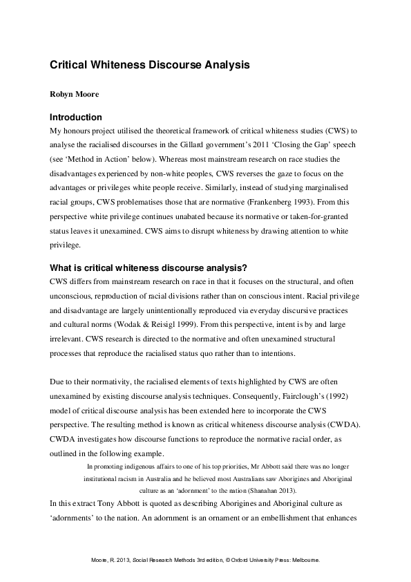 (PDF) Critical Whiteness Discourse Analysis