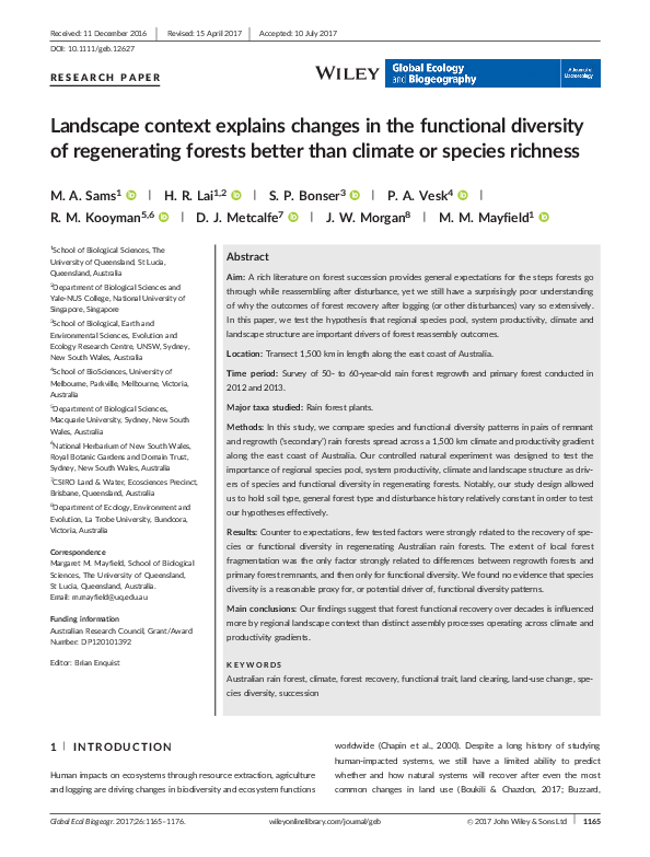 (PDF) Landscape context explains changes in the functional diversity of ...