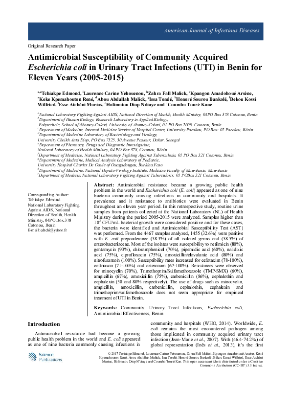 (PDF) American Journal of Infectious Diseases Antimicrobial Susceptibility of Community Acquired ...