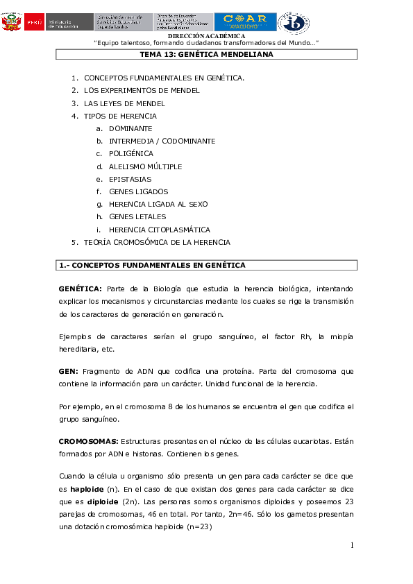 (DOC) Tema 13 Genética mendeliana