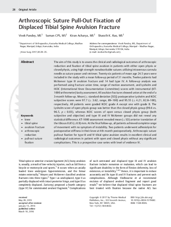 (PDF) Arthroscopic Suture Pull-Out Fixation of Displaced Tibial Spine ...