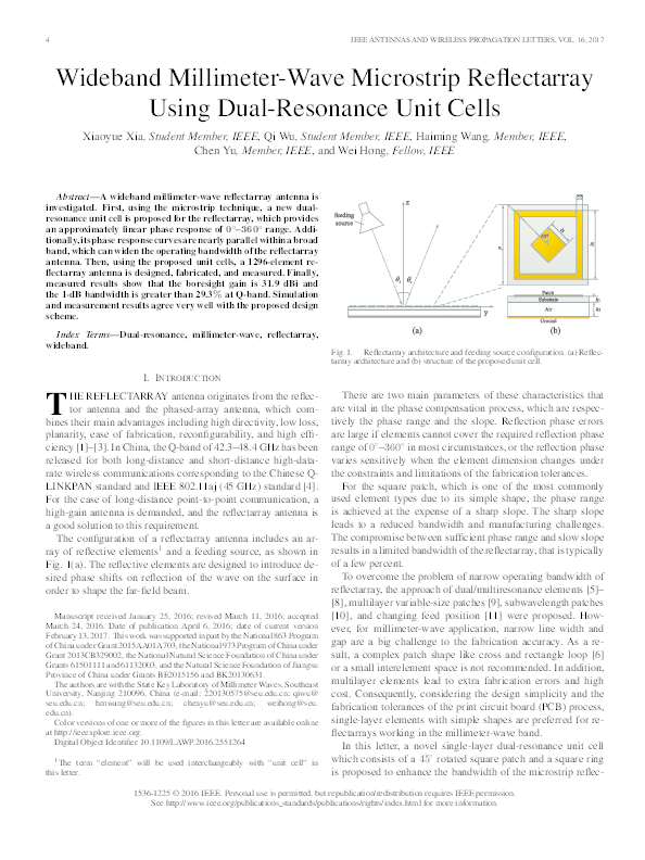 (PDF) Wideband Millimeter-Wave Microstrip Reflectarray Using Dual-Resonance Unit Cells