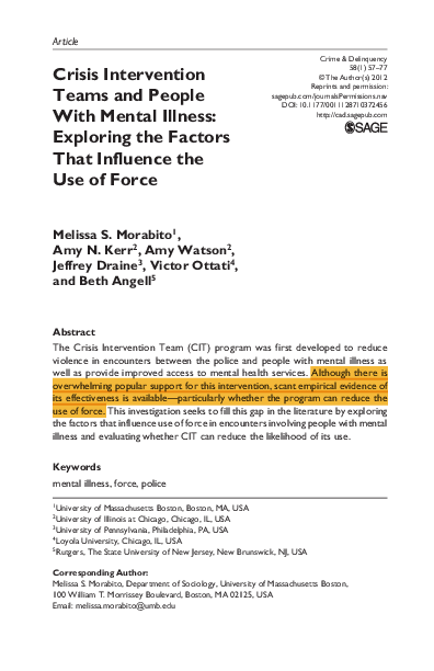 (PDF) Crisis Intervention Teams and People With Mental Illness ...