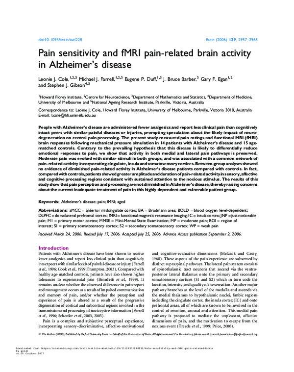 (PDF) Pain sensitivity and fMRI pain-related brain activity in ...