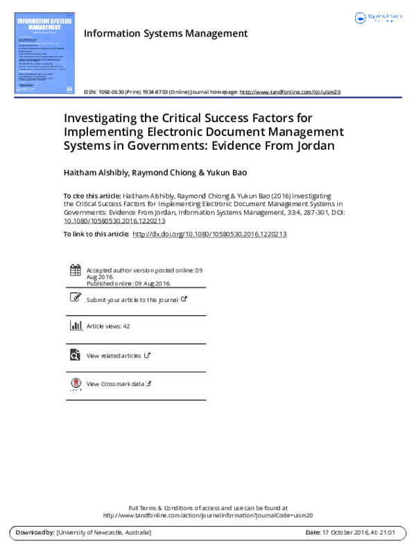 (PDF) Investigating the Critical Success Factors for Implementing Electronic Document Management ...