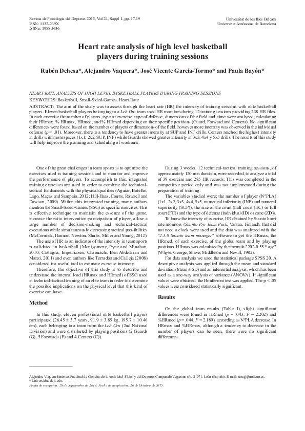 (PDF) Heart rate analysis of high level basketball players during ...