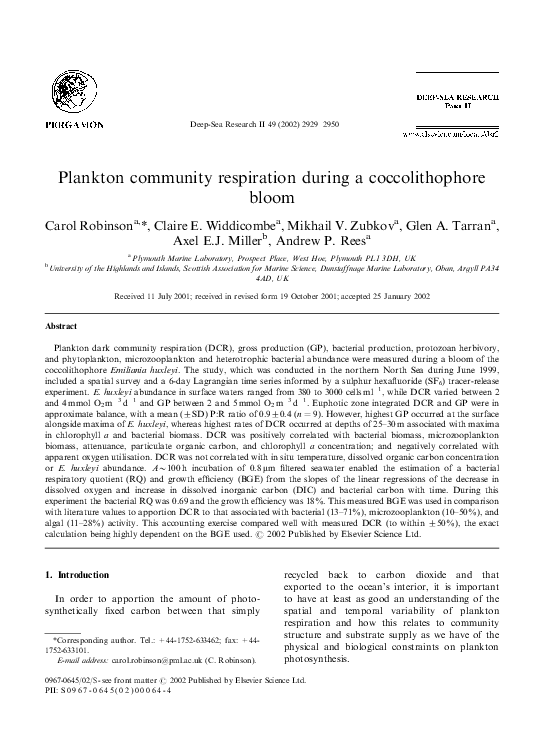 (PDF) Plankton community respiration during a coccolithophore bloom