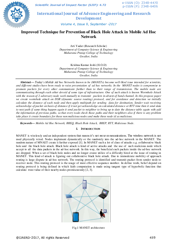 Pdf Improved Technique For Prevention Of Black Hole Attack In Mobile