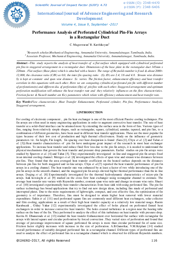 (PDF) Performance Analysis of Perforated Cylindrical Pin-Fin Arrays in ...